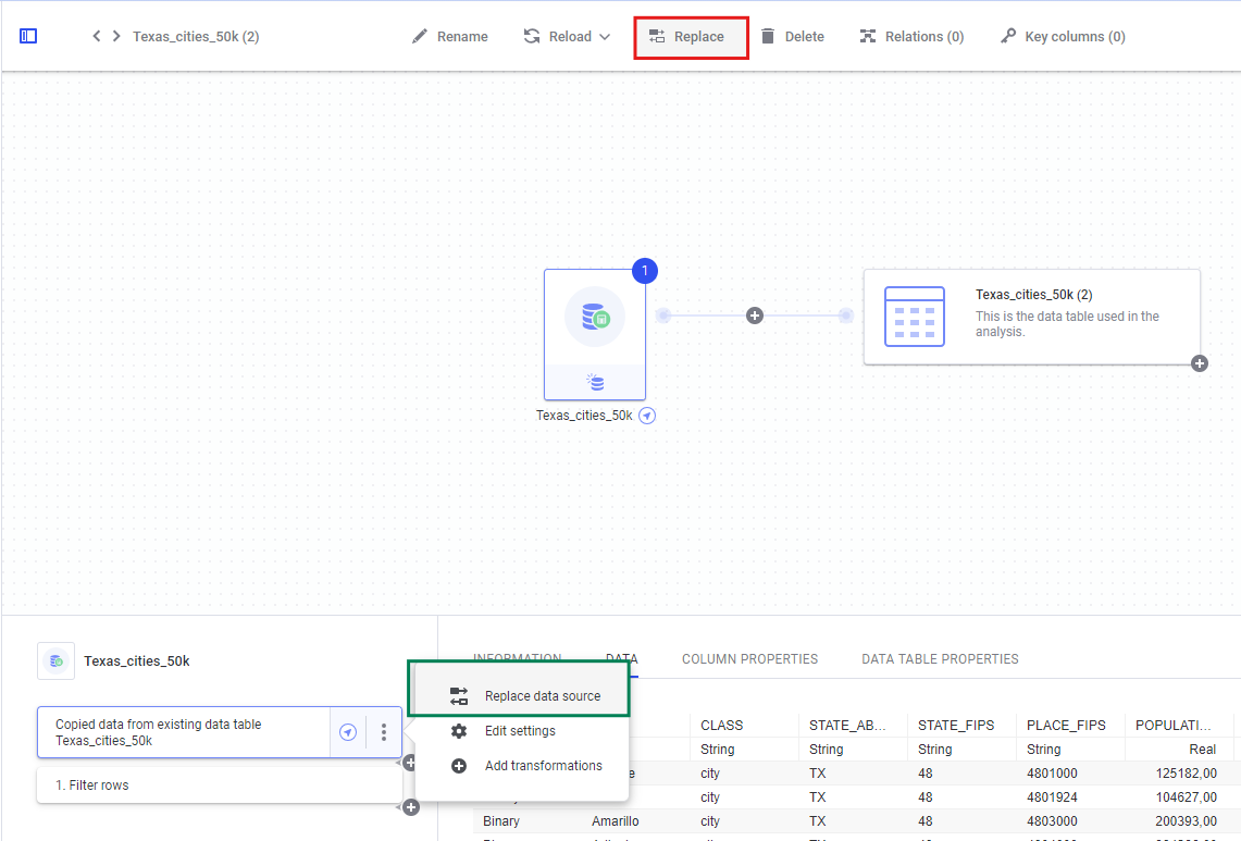 replace data source without remove all transformations - Spotfire ...