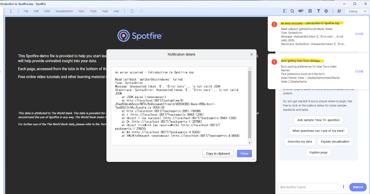 [Spotfire Copilot 2.1]Error After Adding Copilot Panel in Analyst ...