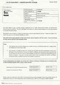 Warrant of Execution TE12 Unpaid PCN N244 dismissed Bailiffs instructed ...