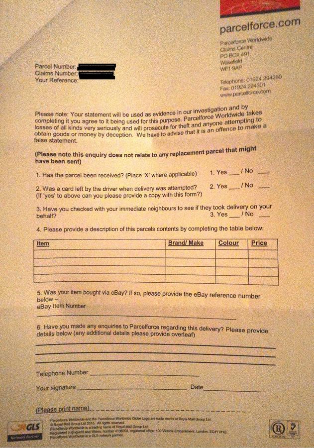 Parcelforce negligence - Postal and Delivery Services - National ...