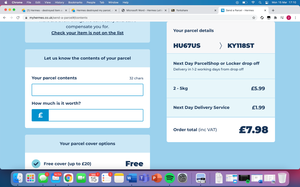 Hermes destroyed my parcel, and wont compensate because its on their ...