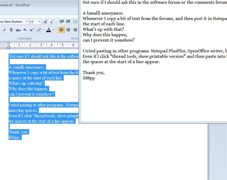 Pasting from forum to Notepad -- Spaces appear at start of each line ...