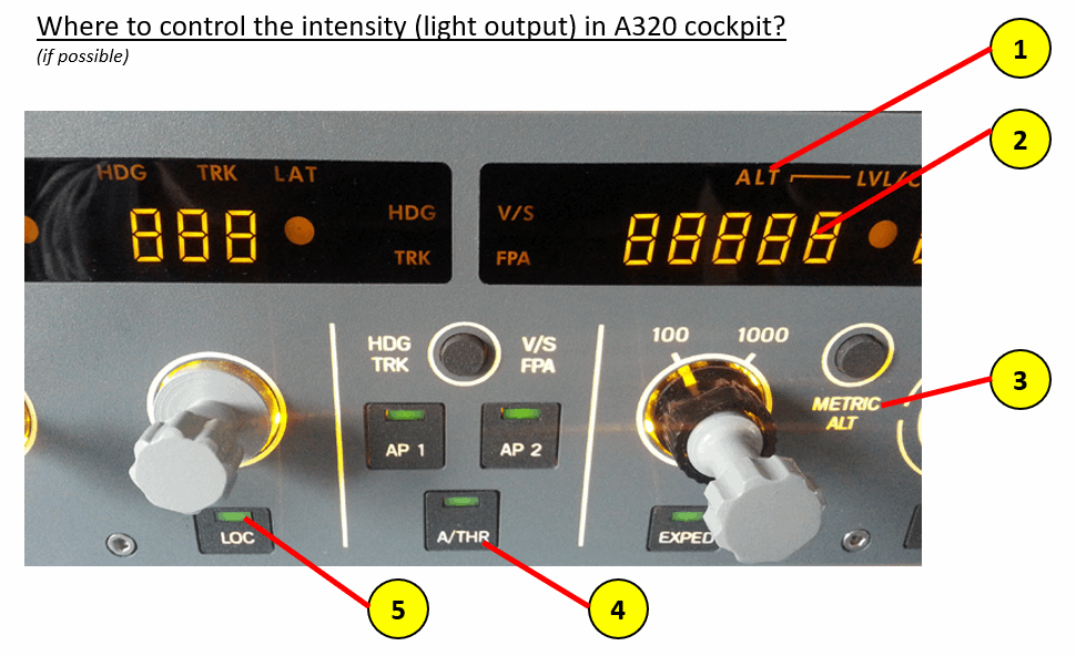 A320 Cockpit - where and how to control intensity of display elements ...