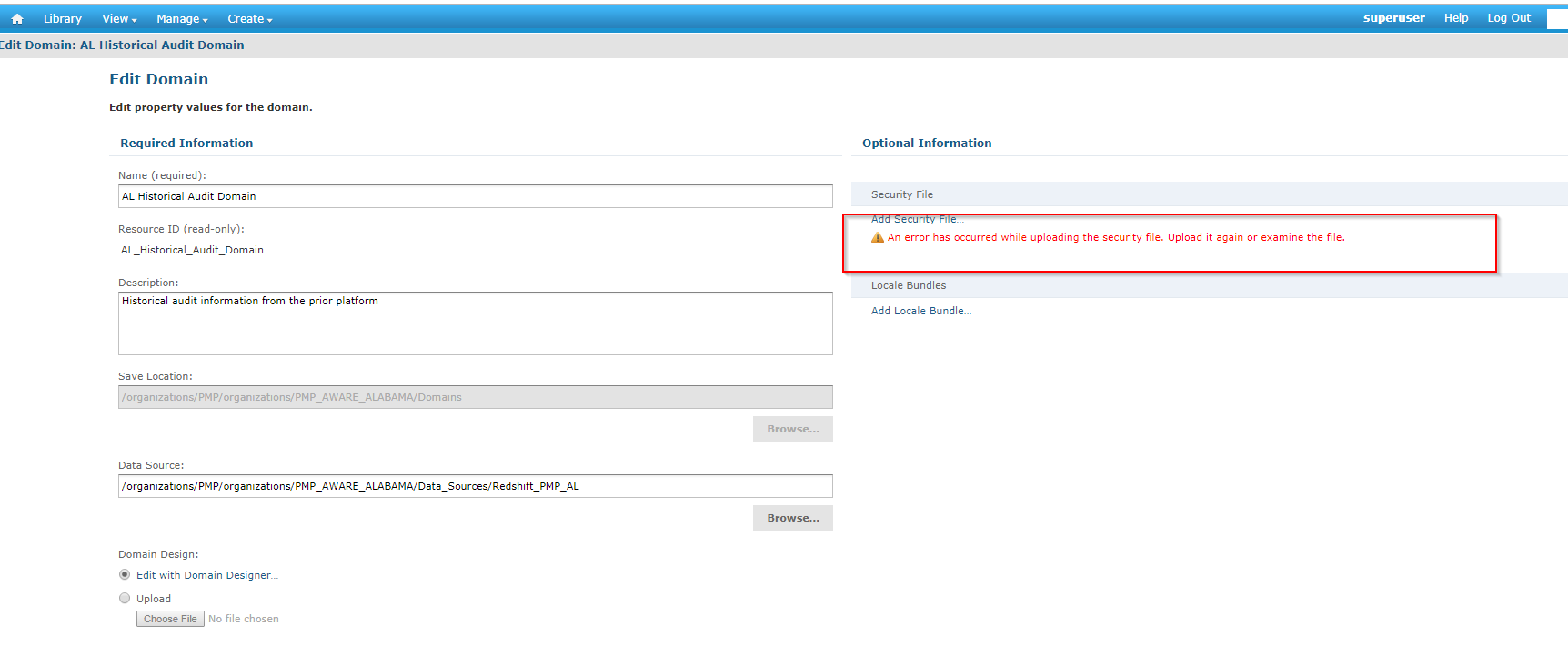 Not Able to Upload a Domain Security File in TIBCO JasperReports ...