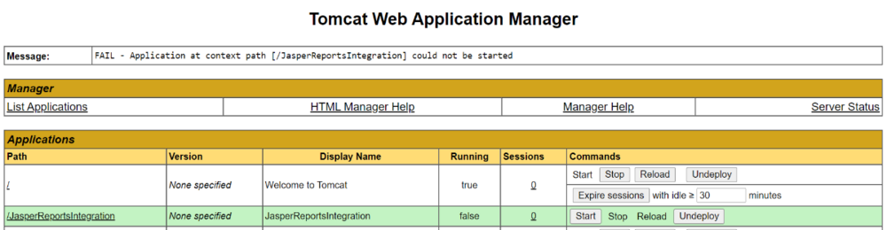 Tomcat Manager - Application at context path [/JasperReportsIntegration ...