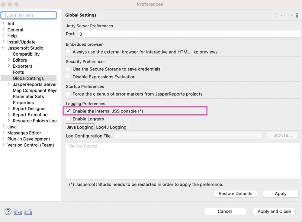 Unable to start JasperSoft Studio 7.0.1 when the internal jss console ...