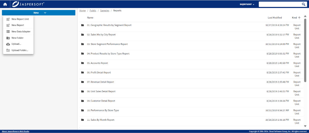 Report repositories and repository manager in JasperReports Web Studio ...
