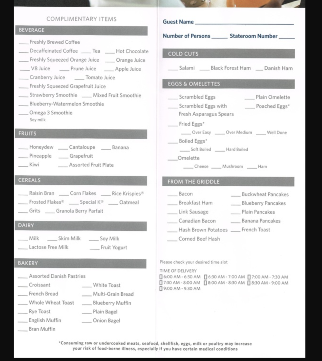 Blu breakfast room service menu - Celebrity Cruises - Cruise Critic ...
