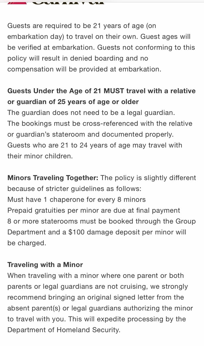 Carnival Minor Policy - Ask a Cruise Question - Cruise Critic Community