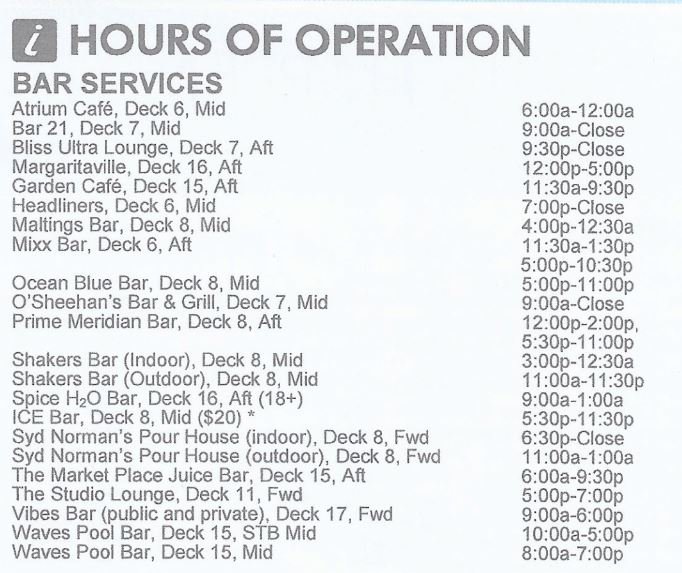 Breakaway - bar hours - Norwegian Cruise Line - Cruise Critic Community