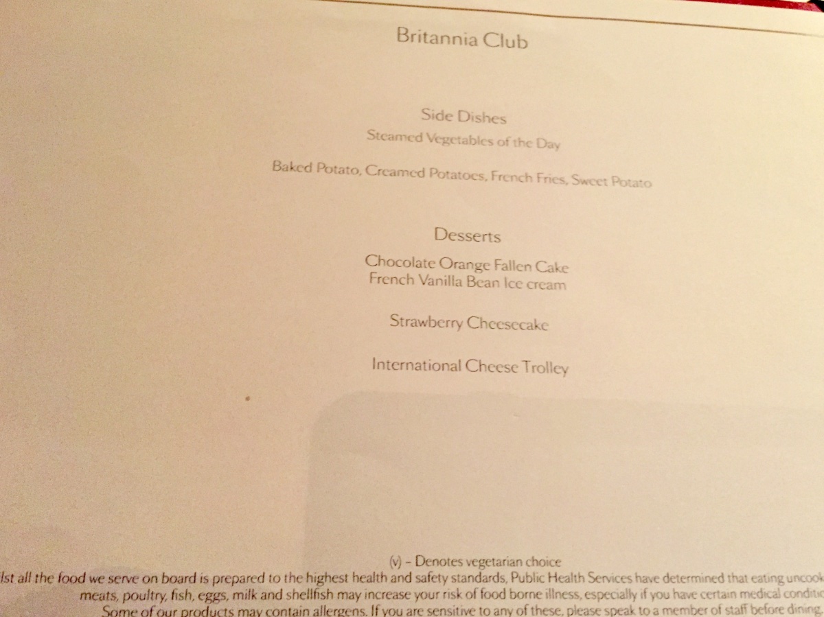 Britannia Resraunt Menus - Cunard Line - Cruise Critic Community
