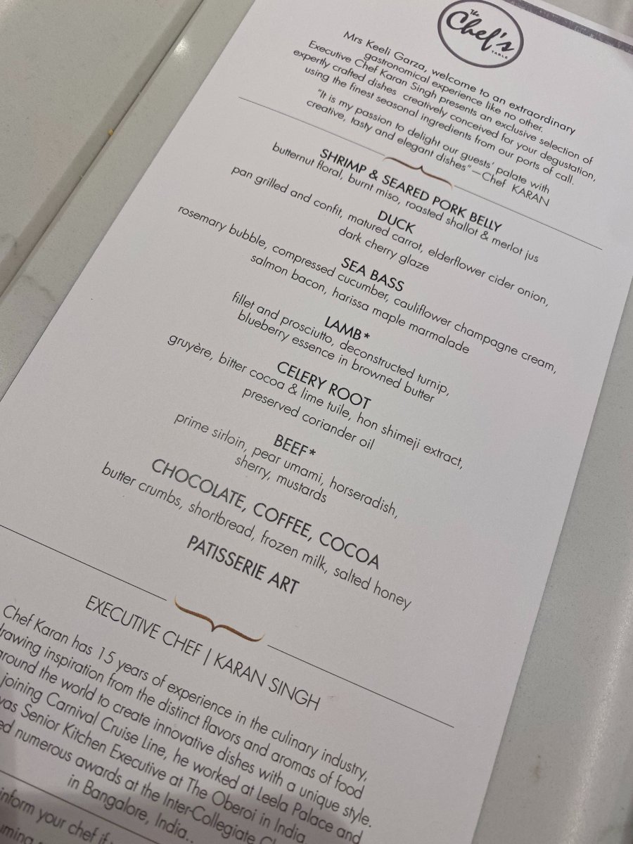 Does the Chef's Table have the same menu on every ship? - Carnival ...