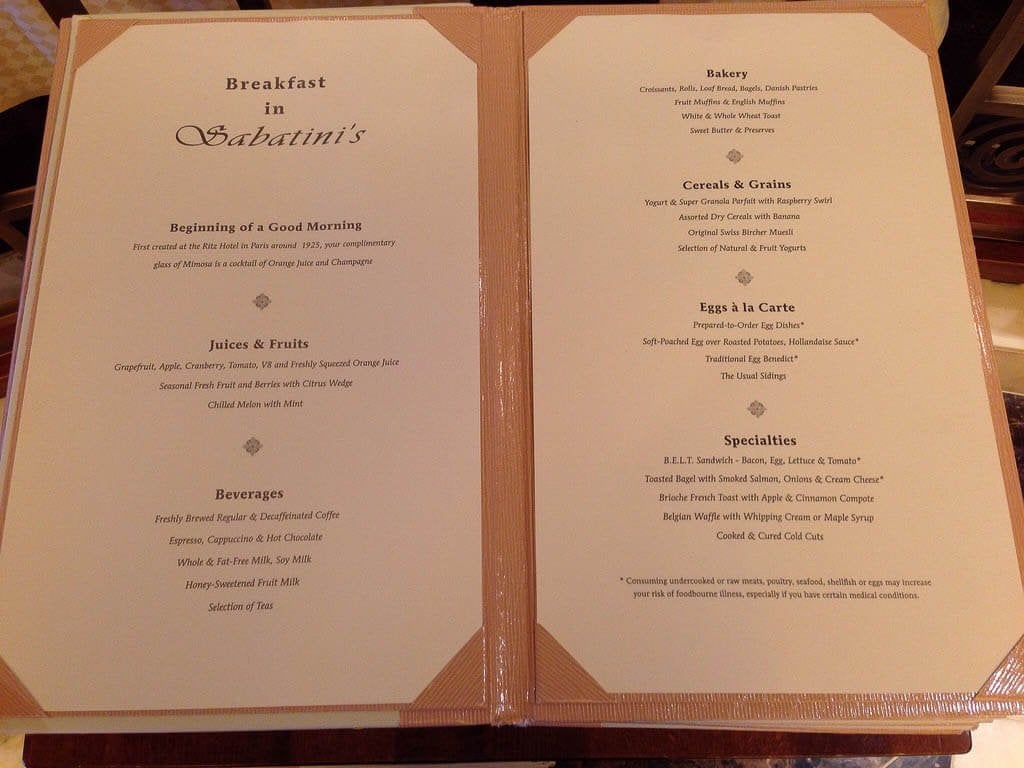 Sabatini's breakfast menu - Princess Cruises - Cruise Critic Community