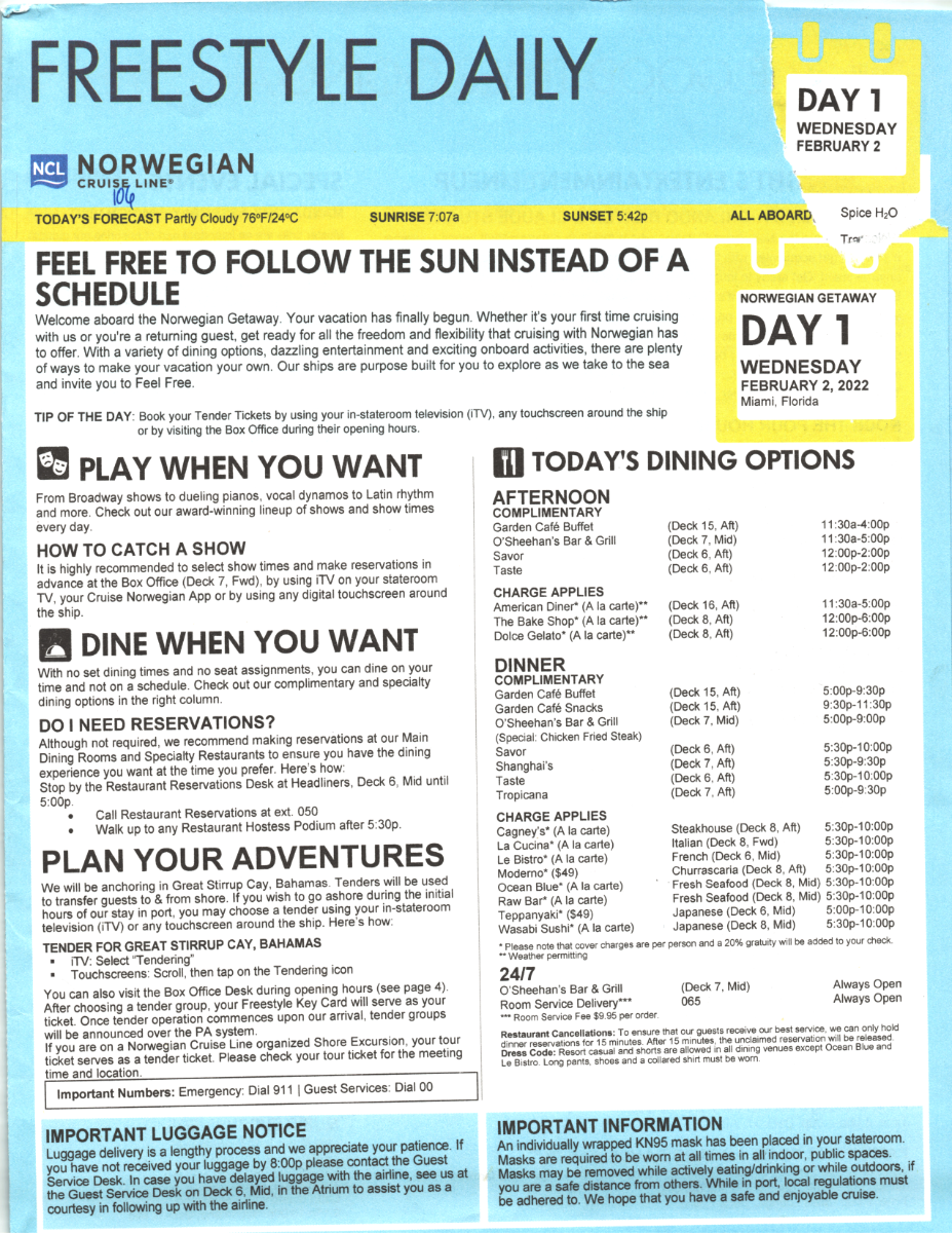 2022 NCL Getaway Freestyle Dailies? - Norwegian Cruise Line - Cruise ...