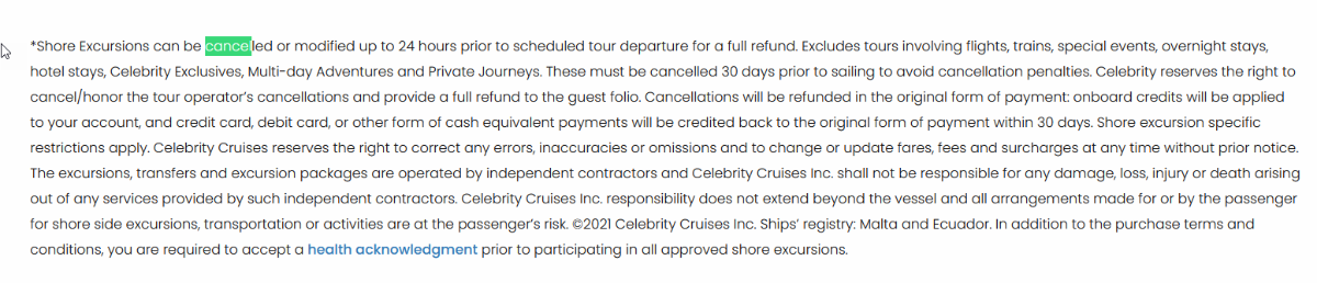 Shore Excursion Cancellation Policy - Celebrity Cruises - Cruise Critic ...
