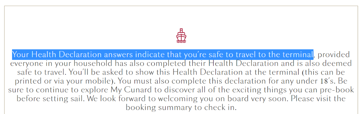 Health Declaration Error - Cunard Line - Cruise Critic Community