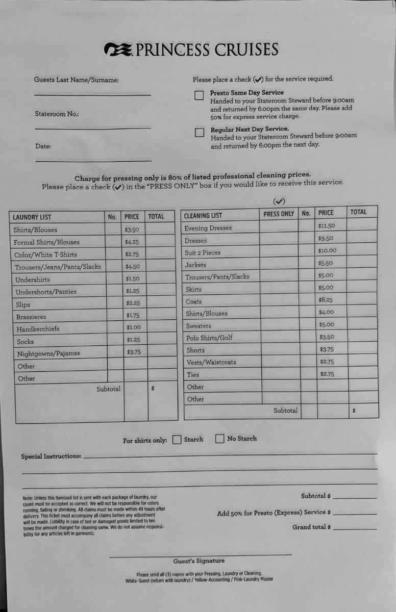 Princess Laundry Options - Princess Cruises - Cruise Critic Community