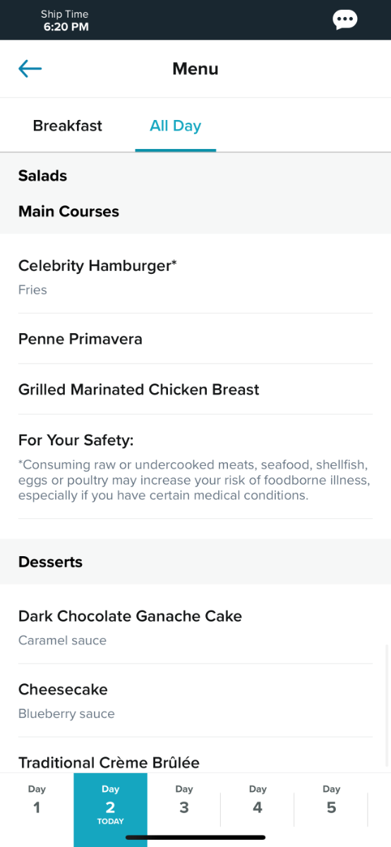 Aqua room service menu - Celebrity Cruises - Cruise Critic Community