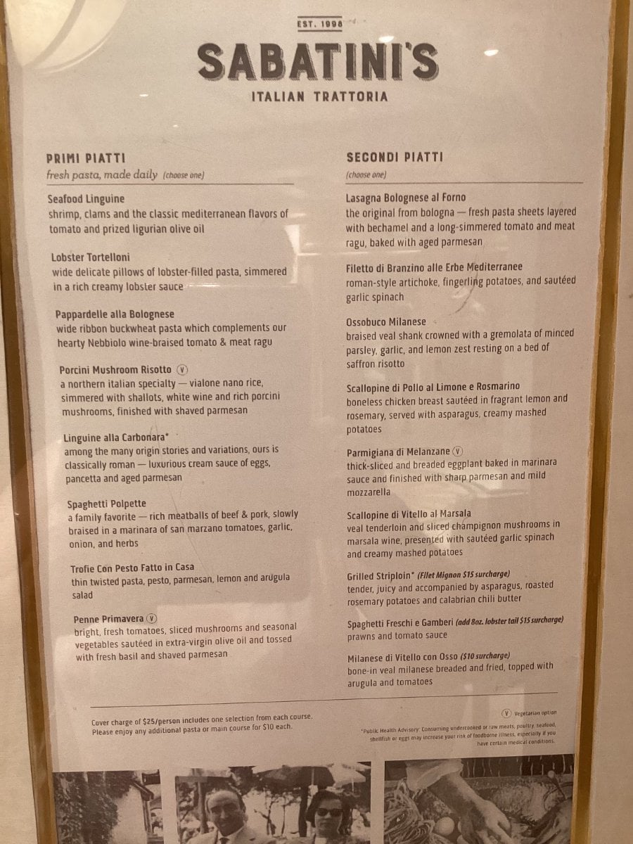 Sabatini’s new menu - Princess Cruises - Cruise Critic Community