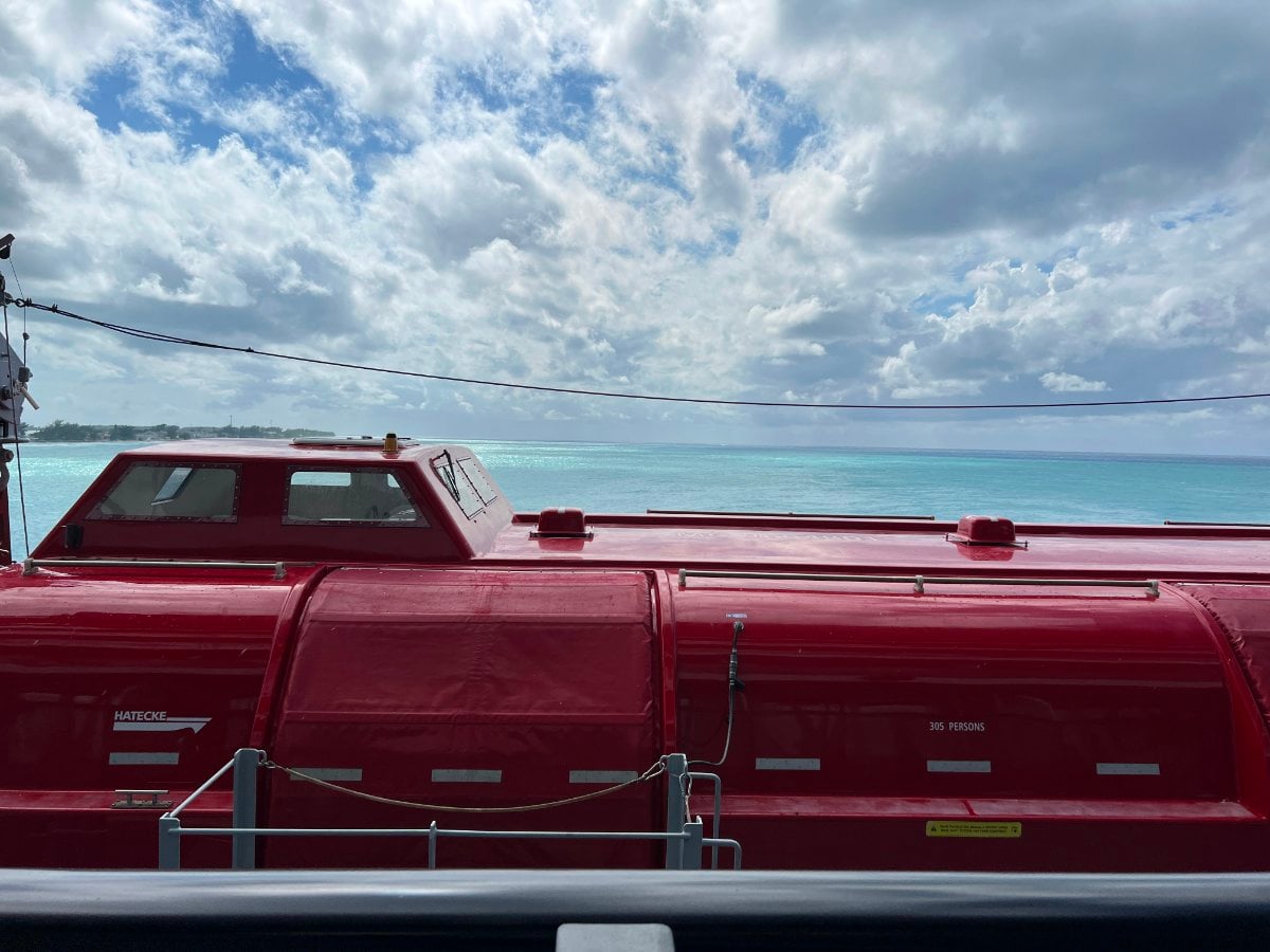See attached image - Better to choose cabin looking down at lifeboats ...