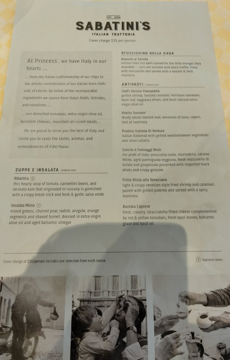 Best Menu item at Sabatini's? with Menu posted! - Princess Cruises ...