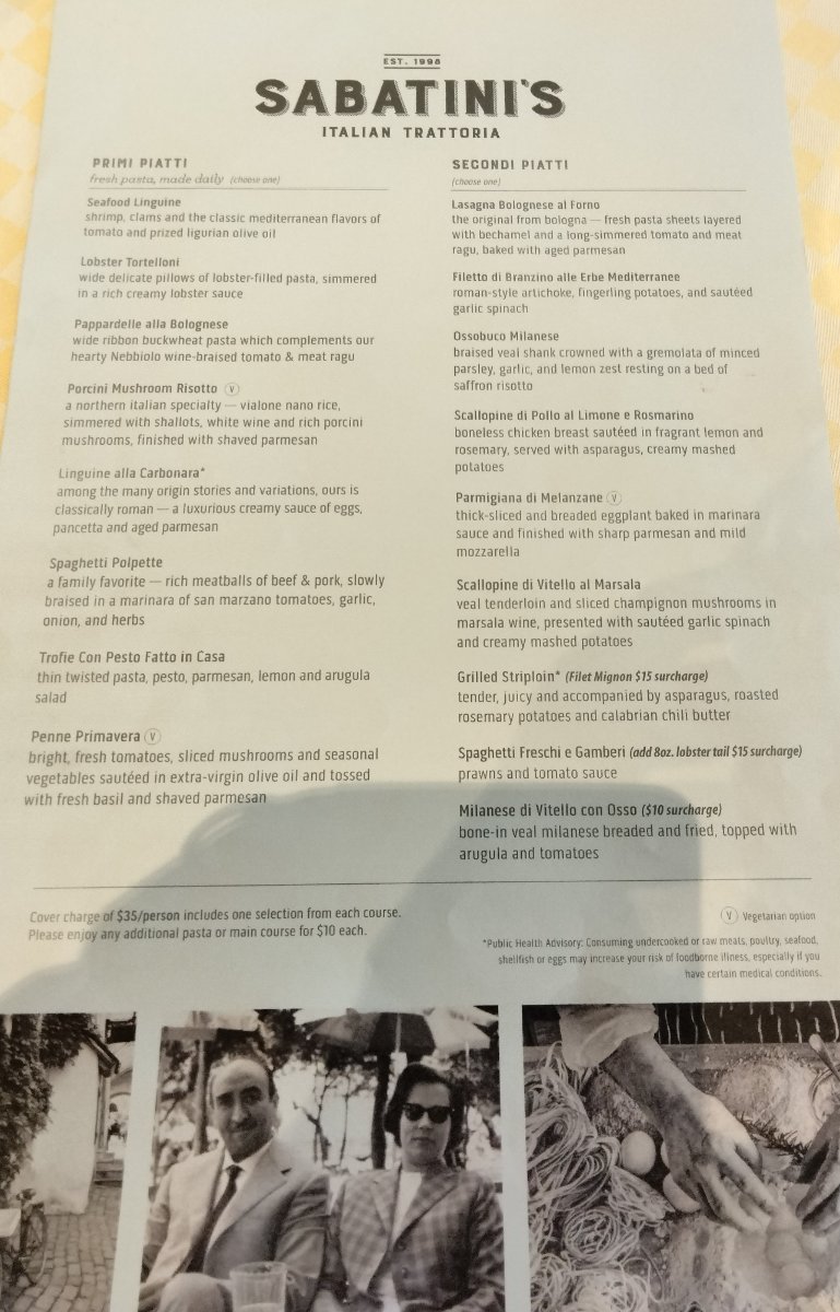 Best Menu item at Sabatini's? with Menu posted! - Princess Cruises ...