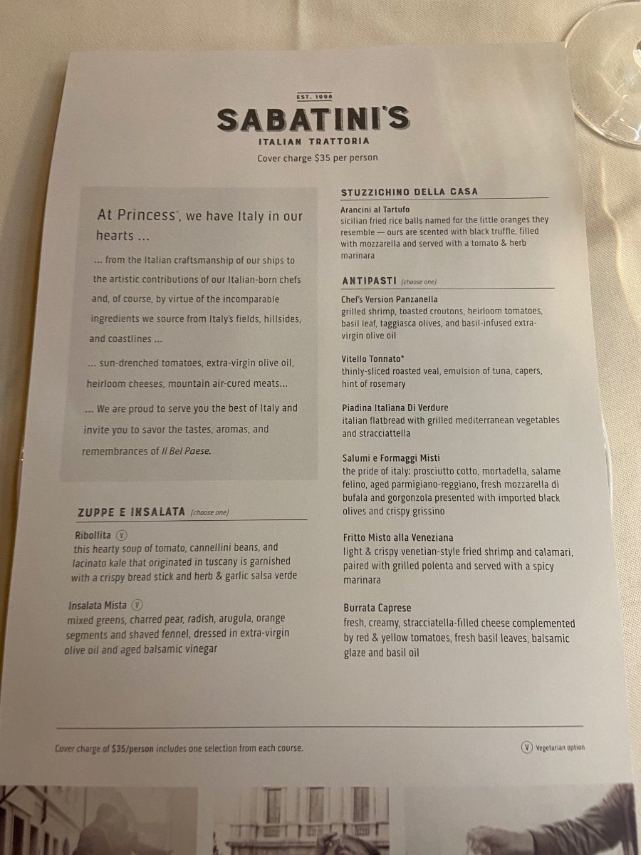 Best Menu item at Sabatini's? with Menu posted! - Princess Cruises ...