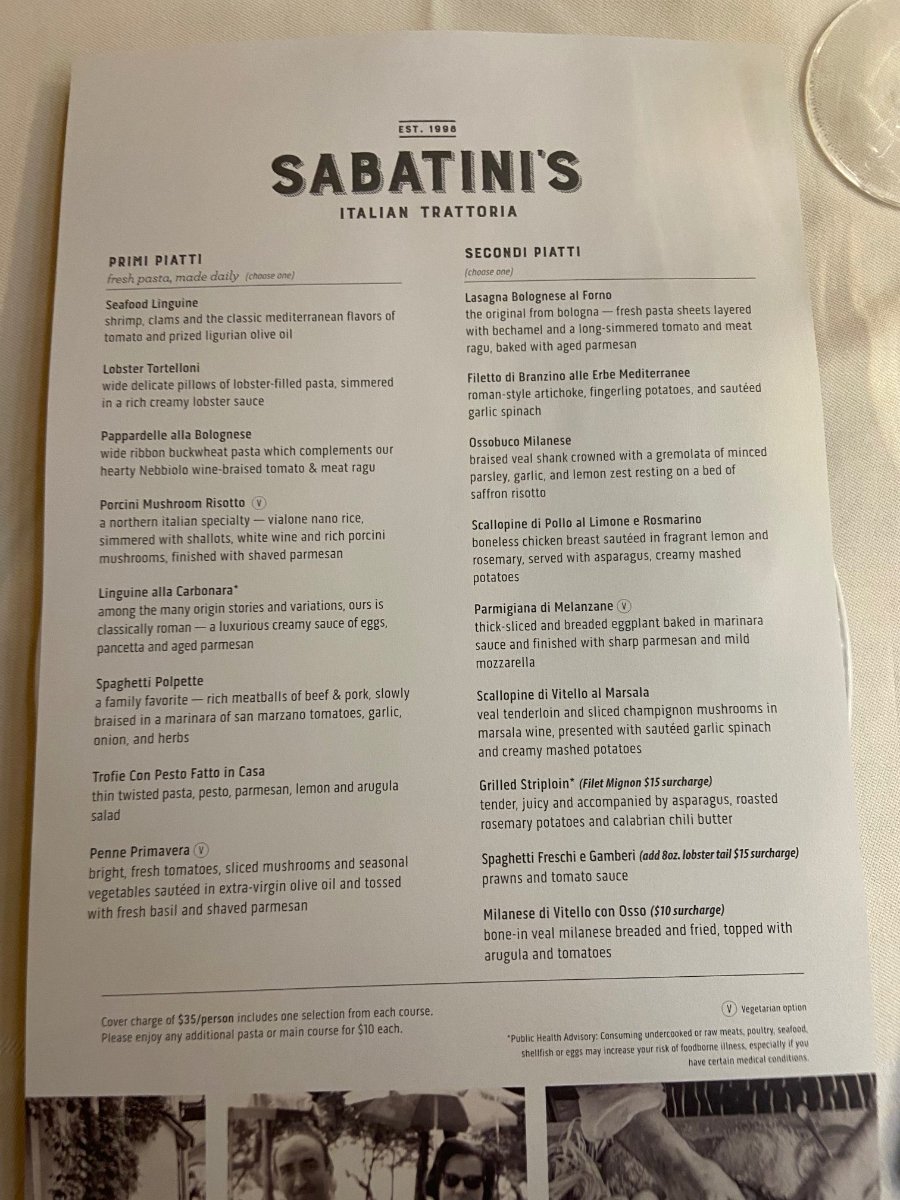 Best Menu item at Sabatini's? with Menu posted! - Princess Cruises ...