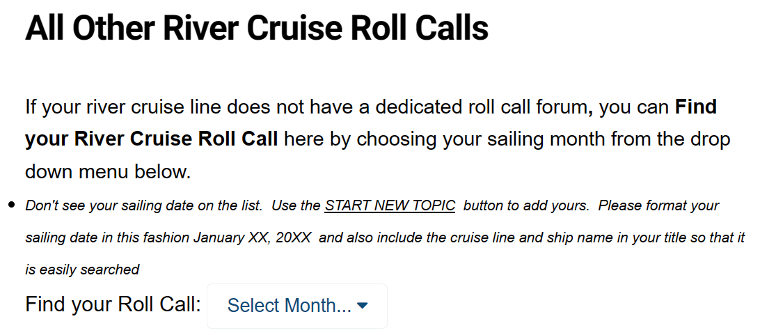 River Cruise Roll Calls - Need Help Using the Forums? Check Here ...