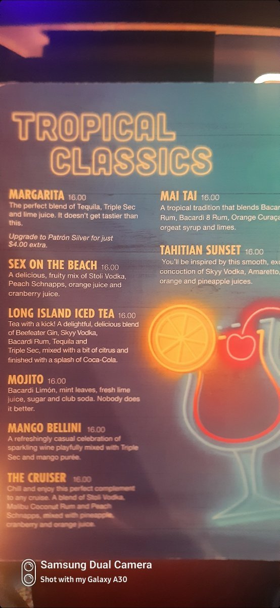 Current drink prices on Carnival Splendor - Australia & New Zealand ...