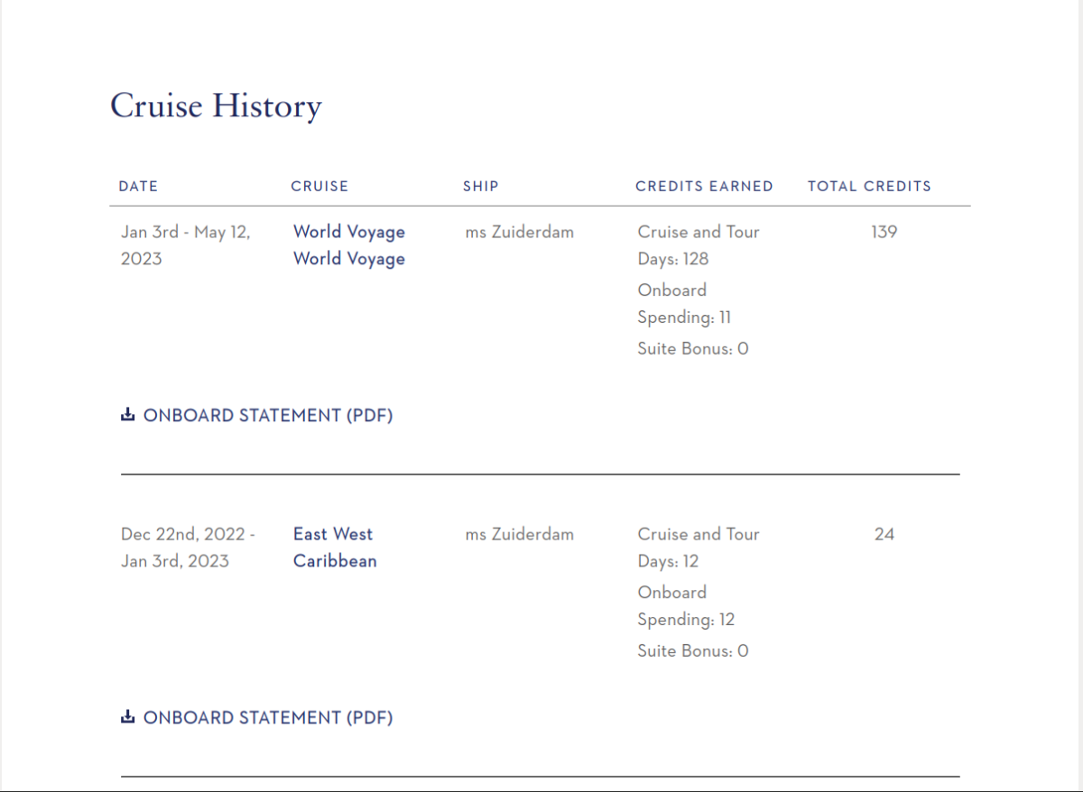 Where can we find an account statement from previous cruise? - Holland ...