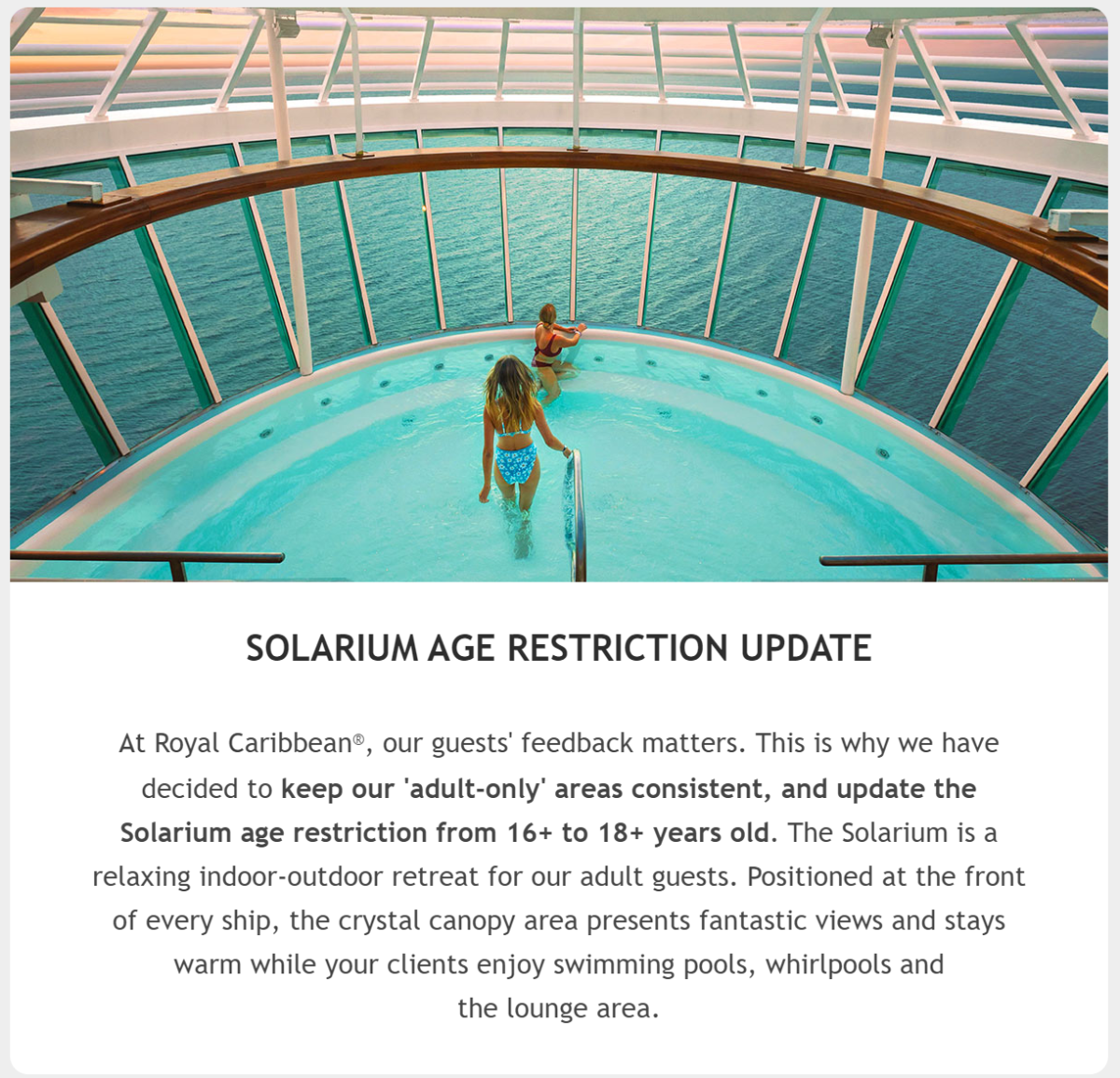 Solarium now 18+ - Royal Caribbean International - Cruise Critic Community