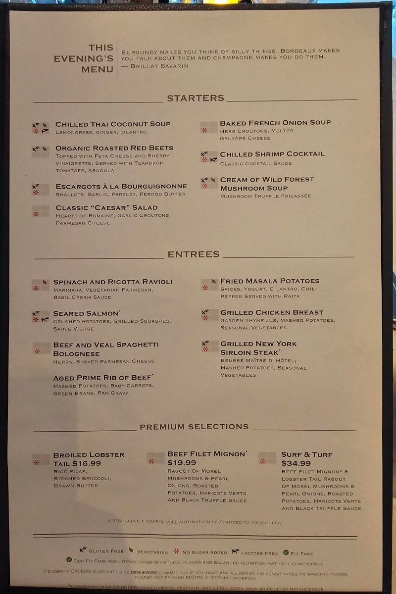 Celebrity Main Dining Room Menu 60 Photos - Moonagedaydream.film