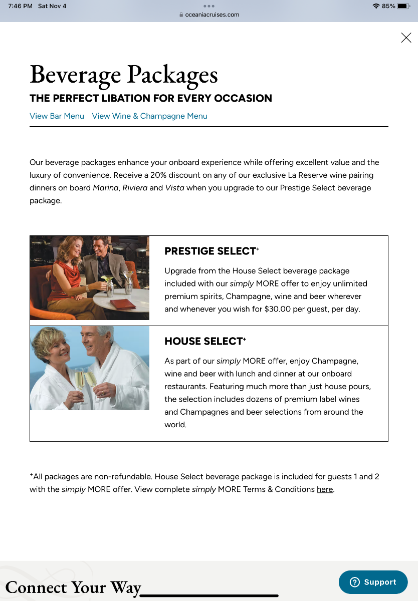 Question on prestige select beverage package - Oceania Cruises - Cruise ...