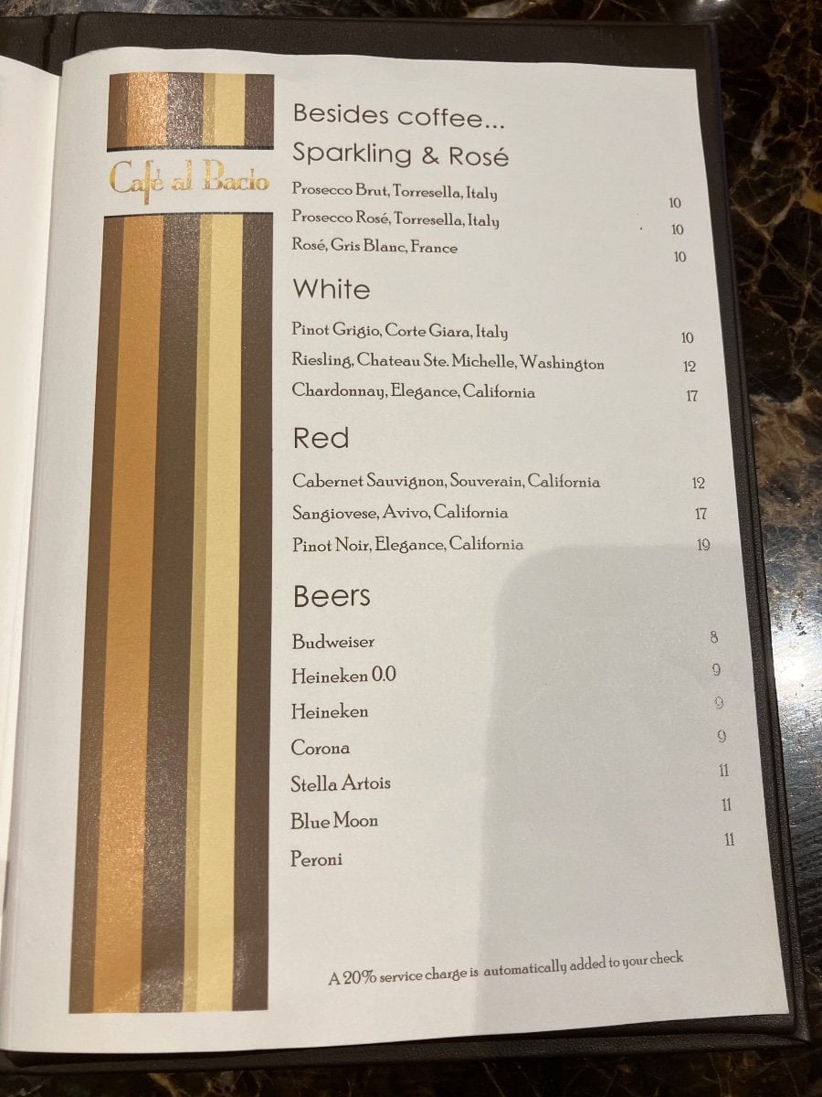 Here are photos of Cafe Al Bacio menu as of February 2024 - Celebrity ...
