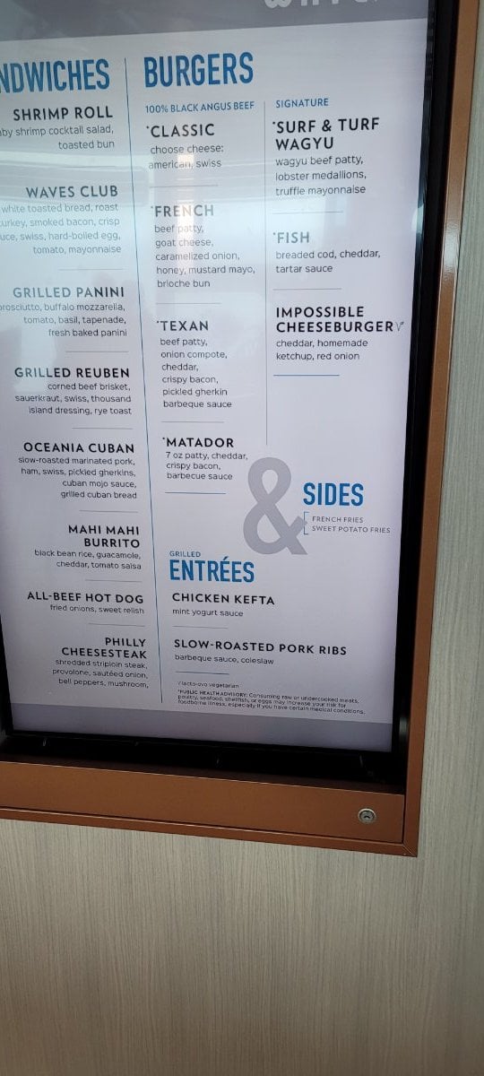 New Waves Menu..some items gone, some new - Oceania Cruises - Cruise ...