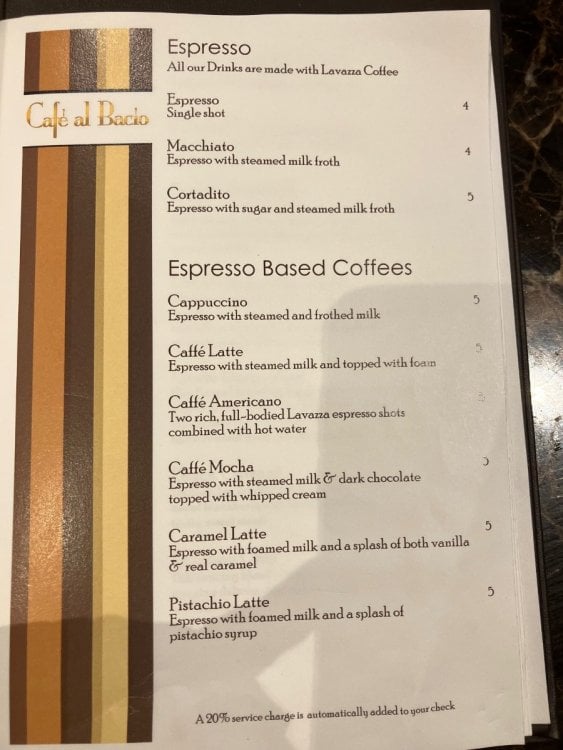 Here are photos of Cafe Al Bacio menu as of February 2024 - Celebrity ...