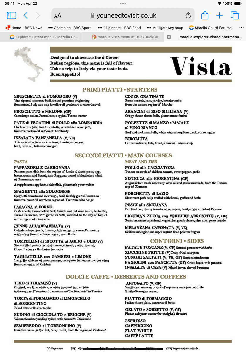 Explorer: Latest menu - Marella Cruises (formerly Thomson) - Cruise ...