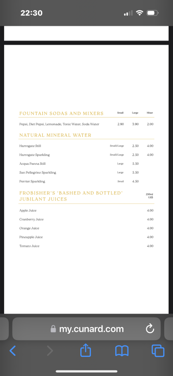 Aranya Sample Menus - Cunard Line - Cruise Critic Community