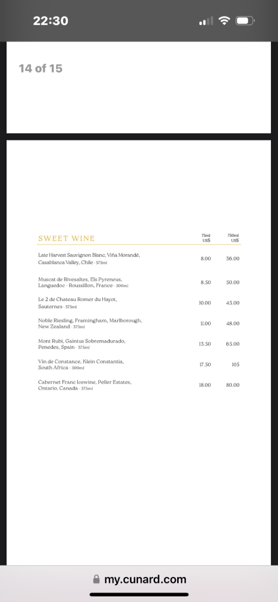 Aranya Sample Menus - Cunard Line - Cruise Critic Community