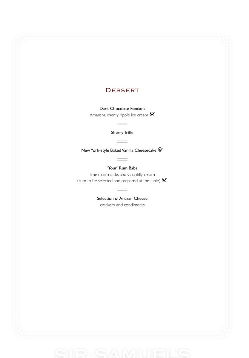 Queen Anne Sir Samuel’s sample menu - Cunard Line - Cruise Critic Community