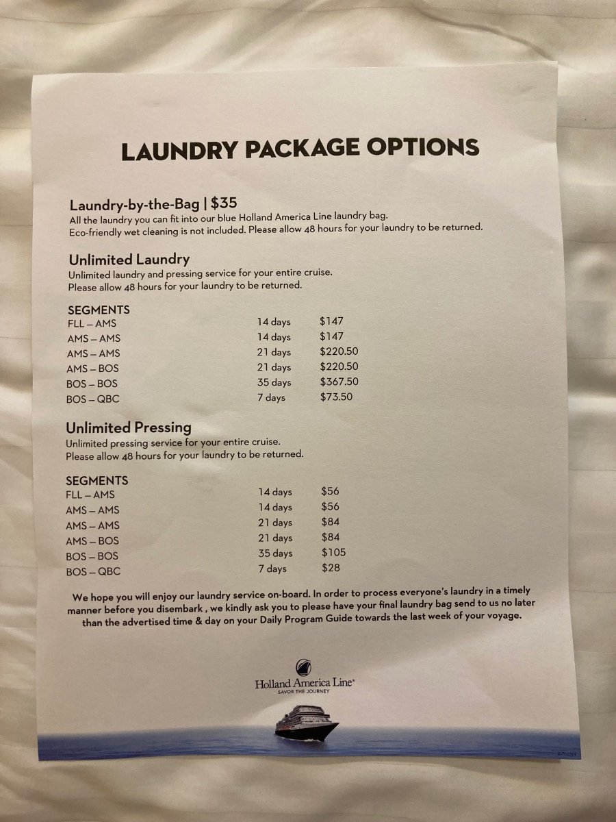 cost of laundry on 14 day Oosterdam - Holland America Line - Cruise ...