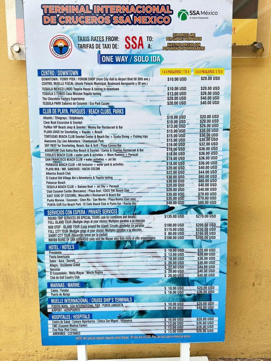 Cozumel's Current Taxi Rates from the SSA International Cruise Terminal ...
