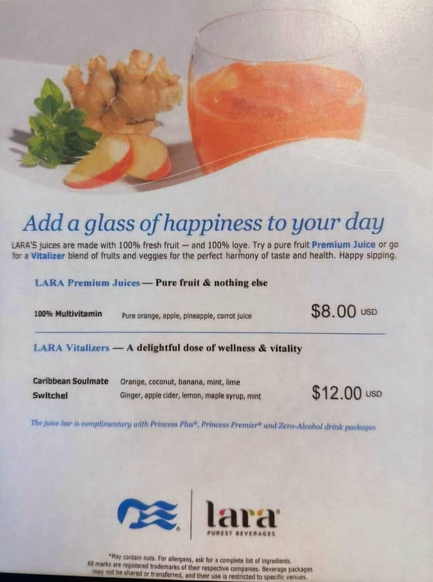 Juice Bar New Menu - Princess Cruises - Cruise Critic Community