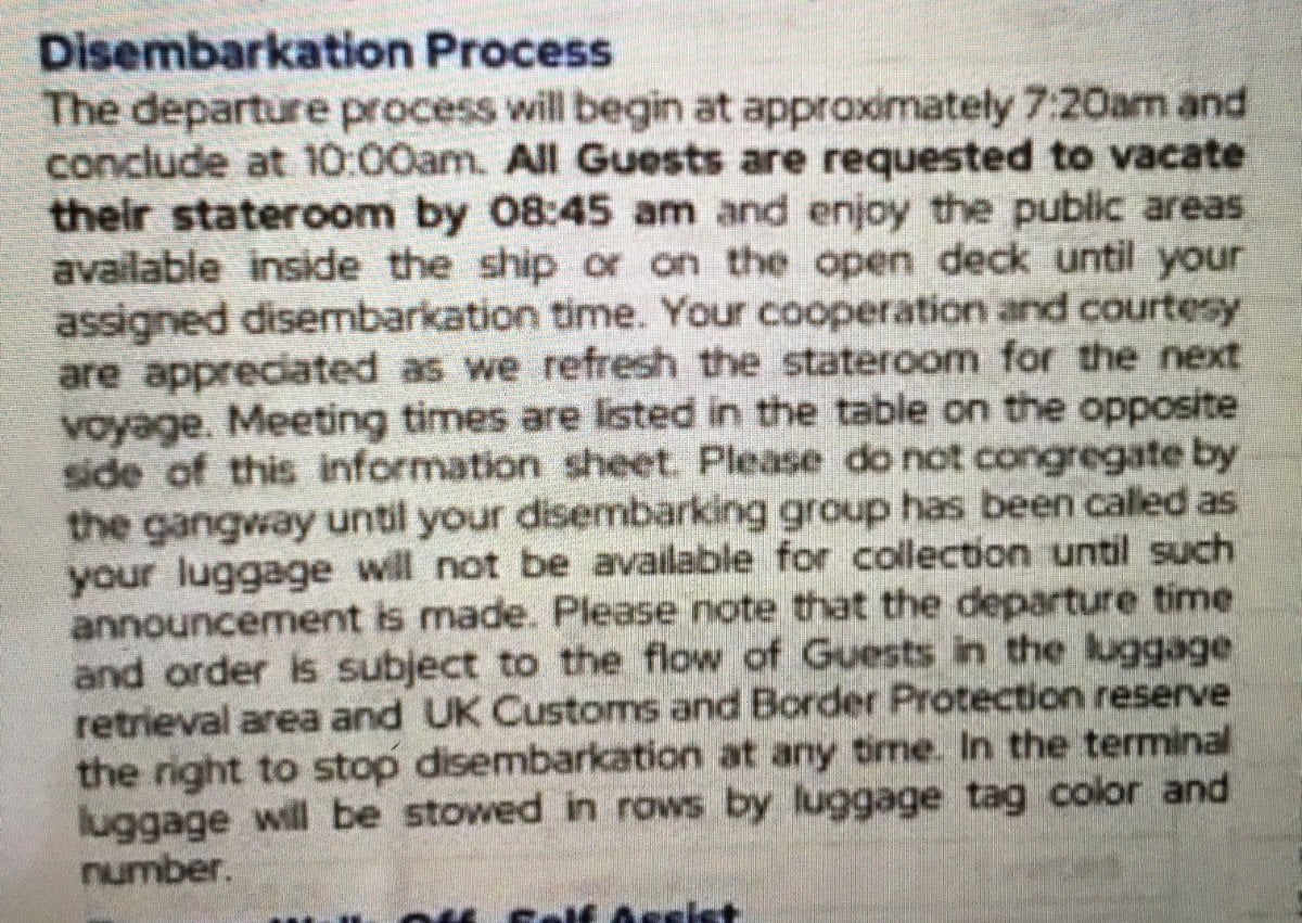 Latest disembarkation time - Princess Cruises - Cruise Critic Community