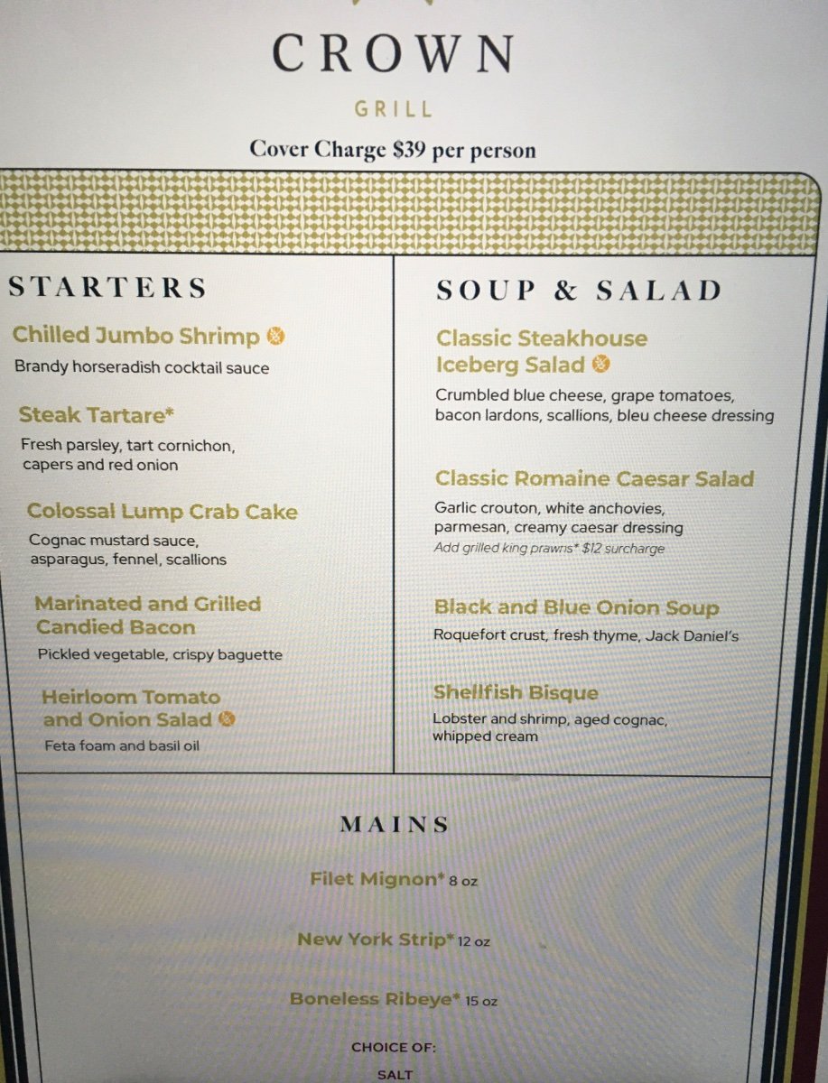 Looking for Sun Princess Crown Grill Menu - Princess Cruises - Cruise ...