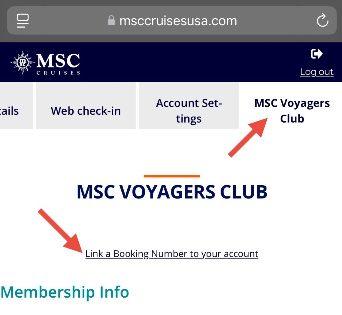 Is there an online way to add a MSC Voyagers number to an already ...