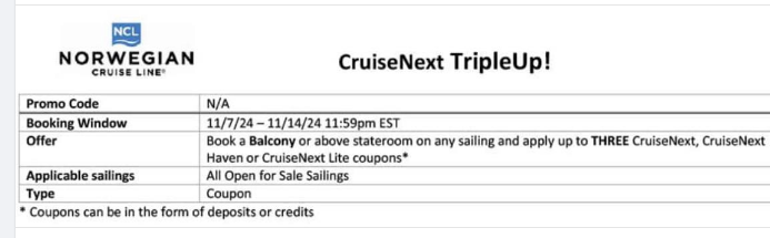 NCL Triple Up Promotion? - Norwegian Cruise Line - Cruise Critic Community