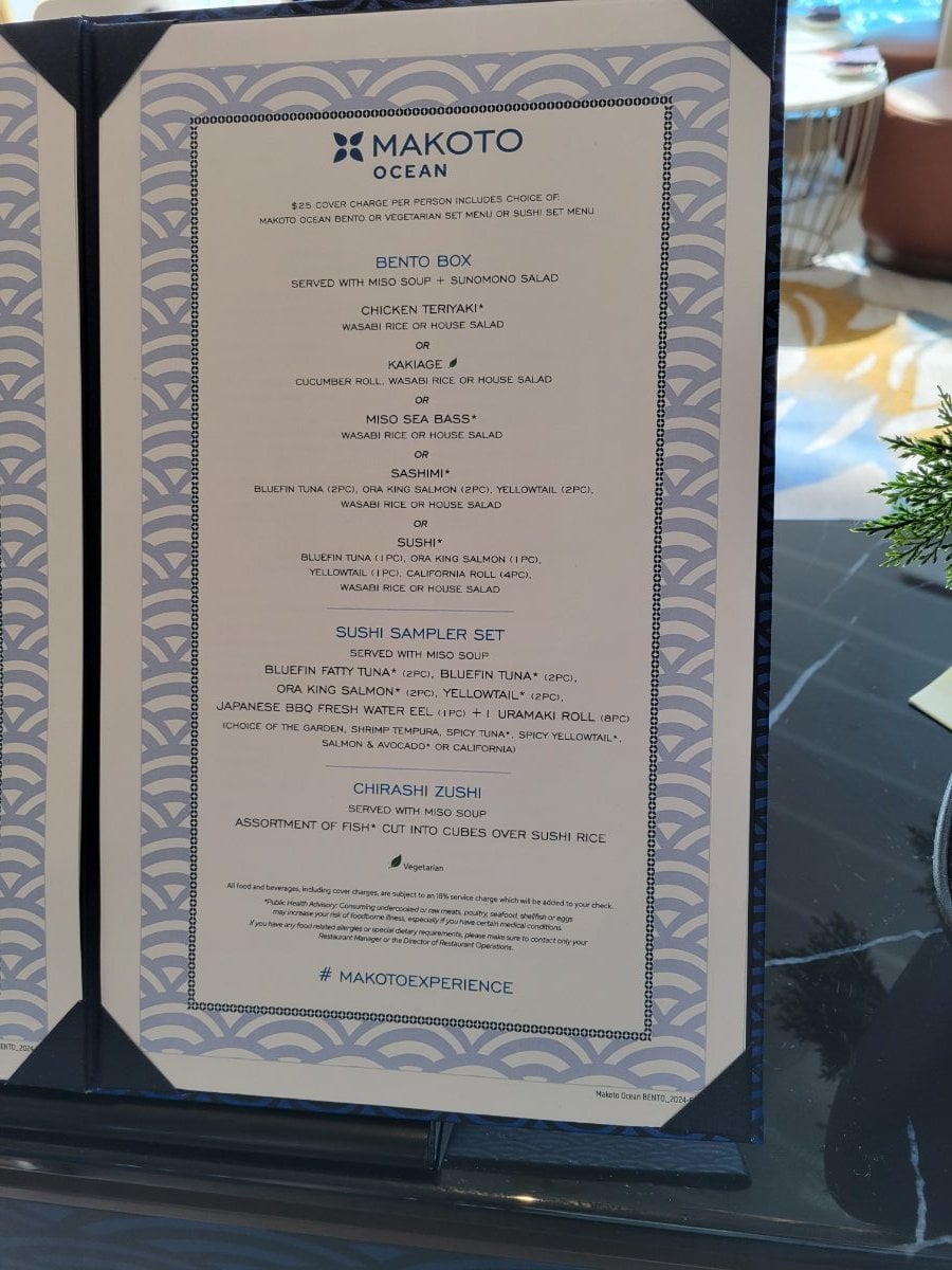 Looking for Lunch Menu: Makoto Ocean Sushi - Lunch on Sea Days ...