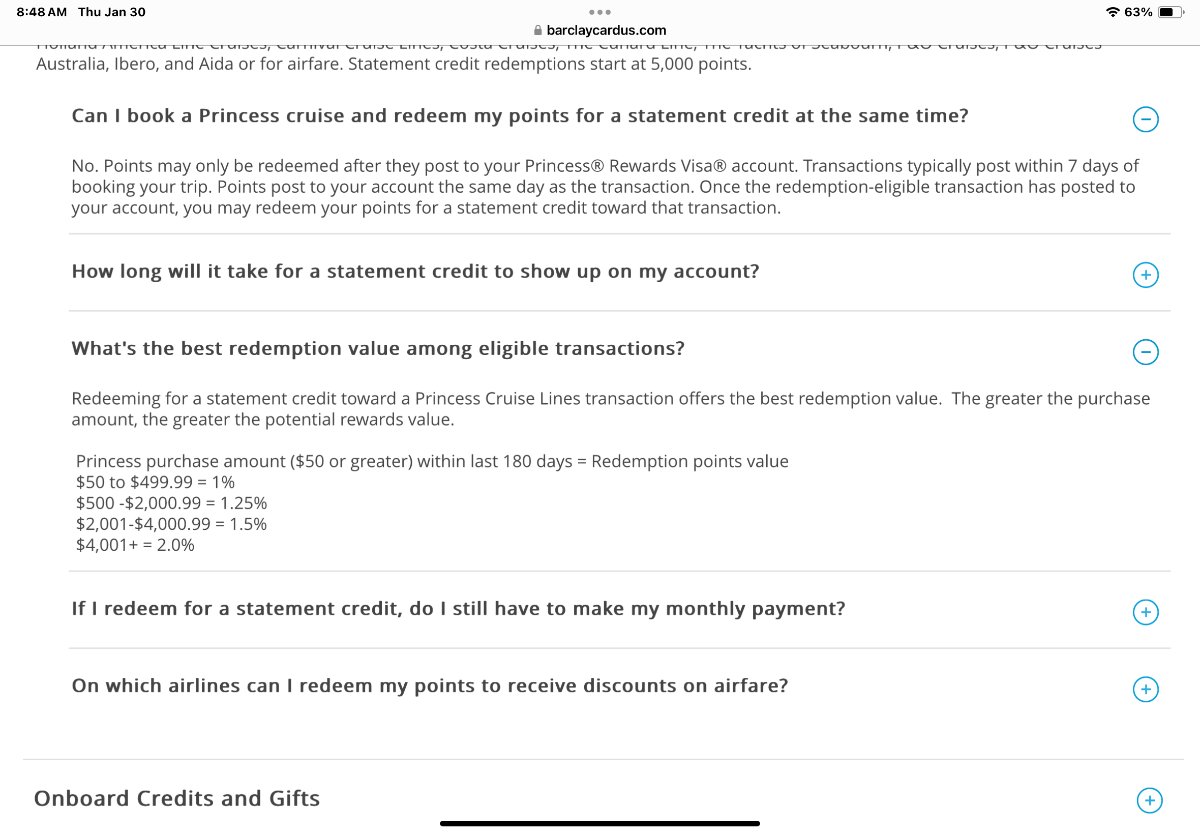Princess Credit Card - Princess Cruises - Cruise Critic Community